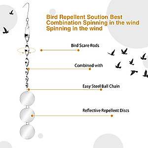 Upgraded Bird Scare Devices Set 54 Pcs Reflective Discs 18pcs Bird Scare Rods Double Sided Bird Reflectors Outdoor for Keep Birds Away Woodpeckers Pigeons from Your House Garden Boat