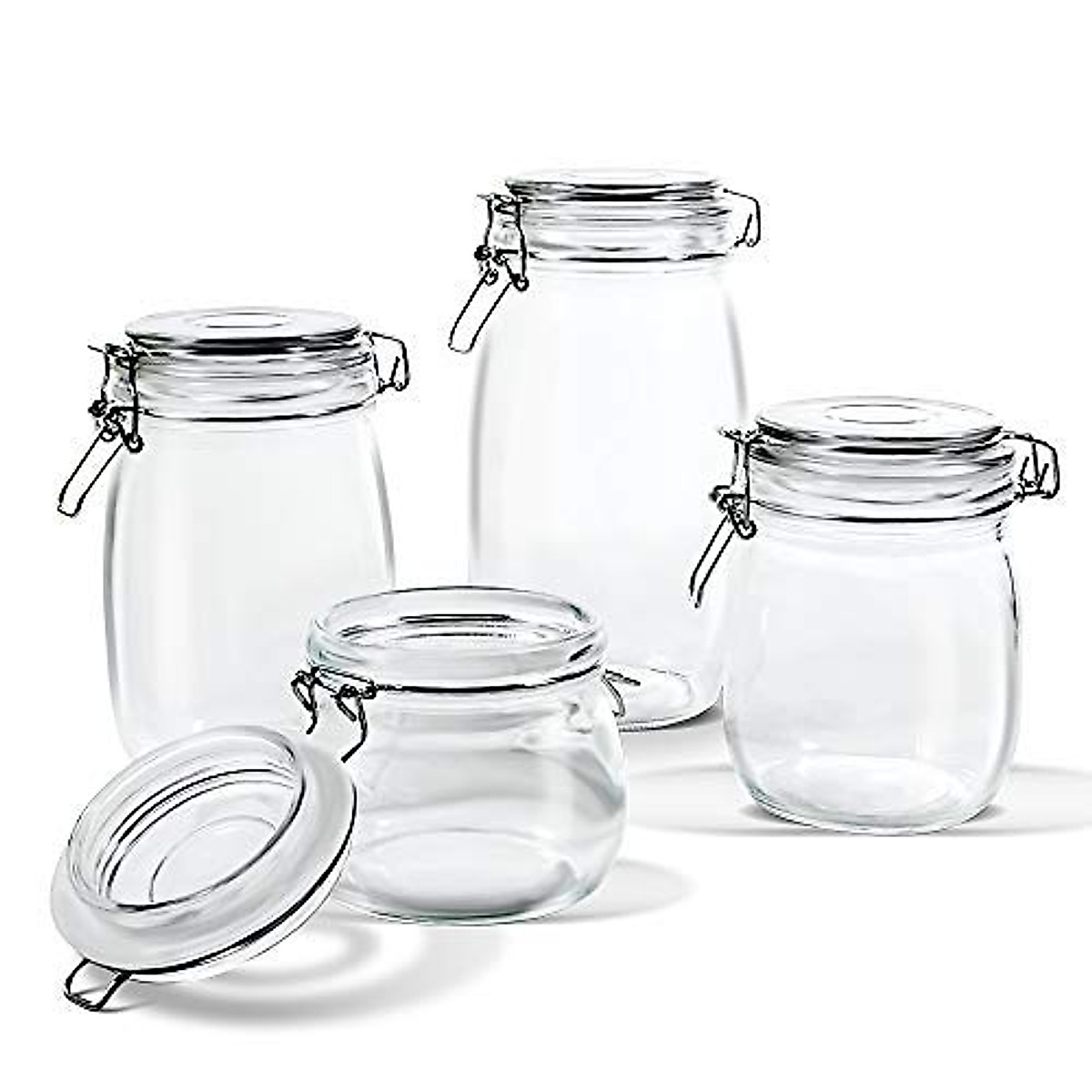 Masthome Glass Storage Jars Set of 4, Glass Food Container with Airtight Lid & Leak Proof Gasket, for Oats Canning Cereal Pasta Sugar Coffee Nuts Spices, 15 PCS Food Storage Bags Included