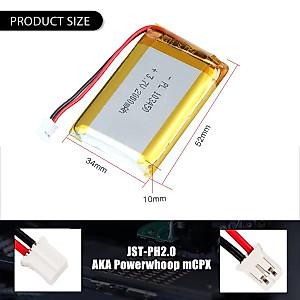 AKZYTUE 3.7V 103450 2000mAh Lipo Battery Rechargeable Lithium Polymer ion Battery with JST Connector, Can Replace 103454 963450 Lipo Battery