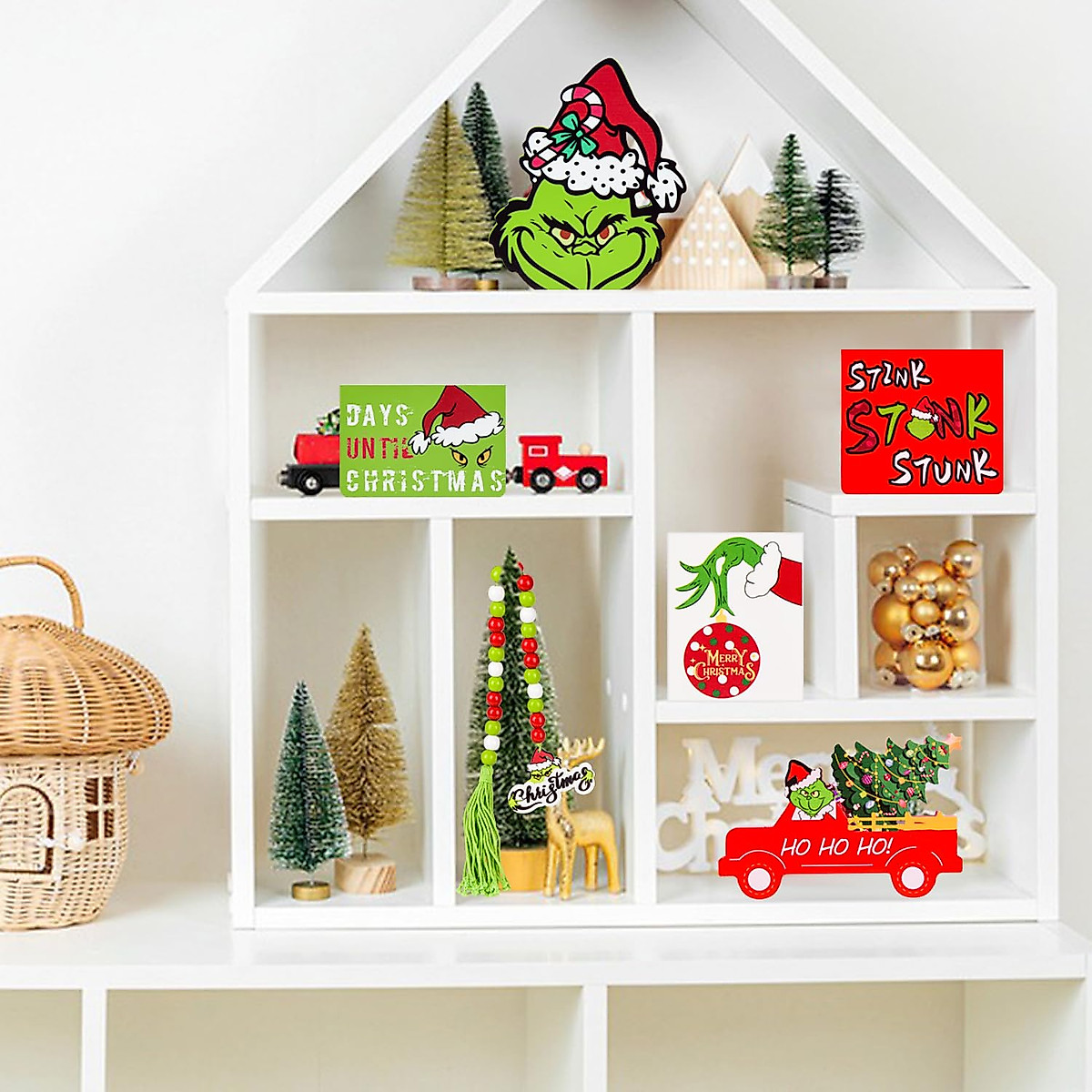 Christmas Tiered Tray Decorations - 6pcs Wooden Signs Table Centerpieces for Rustic Xmas Holiday Indoor Home Table Top Décor