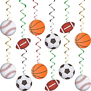 24 Pieces Sports Hanging Swirl Decorations Baseball Basketball Football Soccer Hanging Swirls Whirls Sport Theme Ceiling Streamers Colorful Swirls Streamers for Birthday Sport Party Supplies