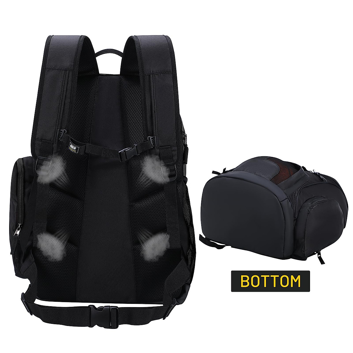 MIER Large Sports Backpack with Pocket for Swim, Outdoor, Gym, Basketball, 40L, Black