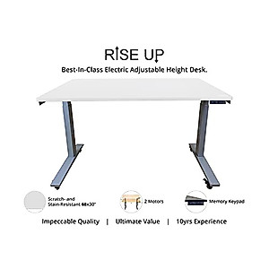 Rise UP Dual Motor Electric Adjustable Height Standing Desk Ergonomic sit Stand up Home Office Desk Modern Standup Computer Workstation (Gray Frame | 26.1-51.6" Height Range | White 60x30 Desktop)
