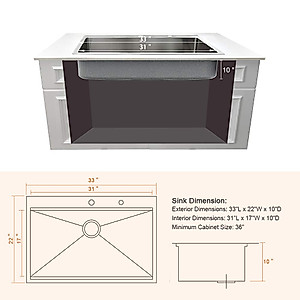33 In Drop In Kitchen Sink Workstation-Bokaiya Kitchen Sink 33x22 Drop In Workstation Sink Topmount 16 Gauge Single Bowl Stainless Steel Kitchen Sink with Cutting Board