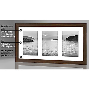 Americanflat 8x14 Collage Picture Frame in Walnut - Displays Three 4x6 Frame Openings - Engineered Wood Panoramic Picture Frame with Shatter Resistant Glass, Hanging Hardware, and Easel