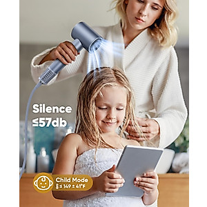 High Speed Hair Dryer with Ionic，110,000 RPM，3 Temper，LED Display，Auto Presets，No Heat Damage，50 DB Low Noise for Children，Home，Travel