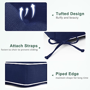 Favoyard Patio Chair Cushions 19 × 19 Inch Water Resistant & 3-Year Color Fastness Outdoor Chairs Cushion for Seat Dining Rocking Wicker Chair Cushion with Tie Straps Tufted Square Pads, Blue, 2 Pack