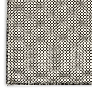 Nourison Courtyard Indoor/Outdoor Ivory Charcoal 8' x 10' Area Rug, Geometric, Easy Cleaning, Non Shedding, Bed Room, Living Room, Dining Room, Deck, Patio, Backyard (8x10)