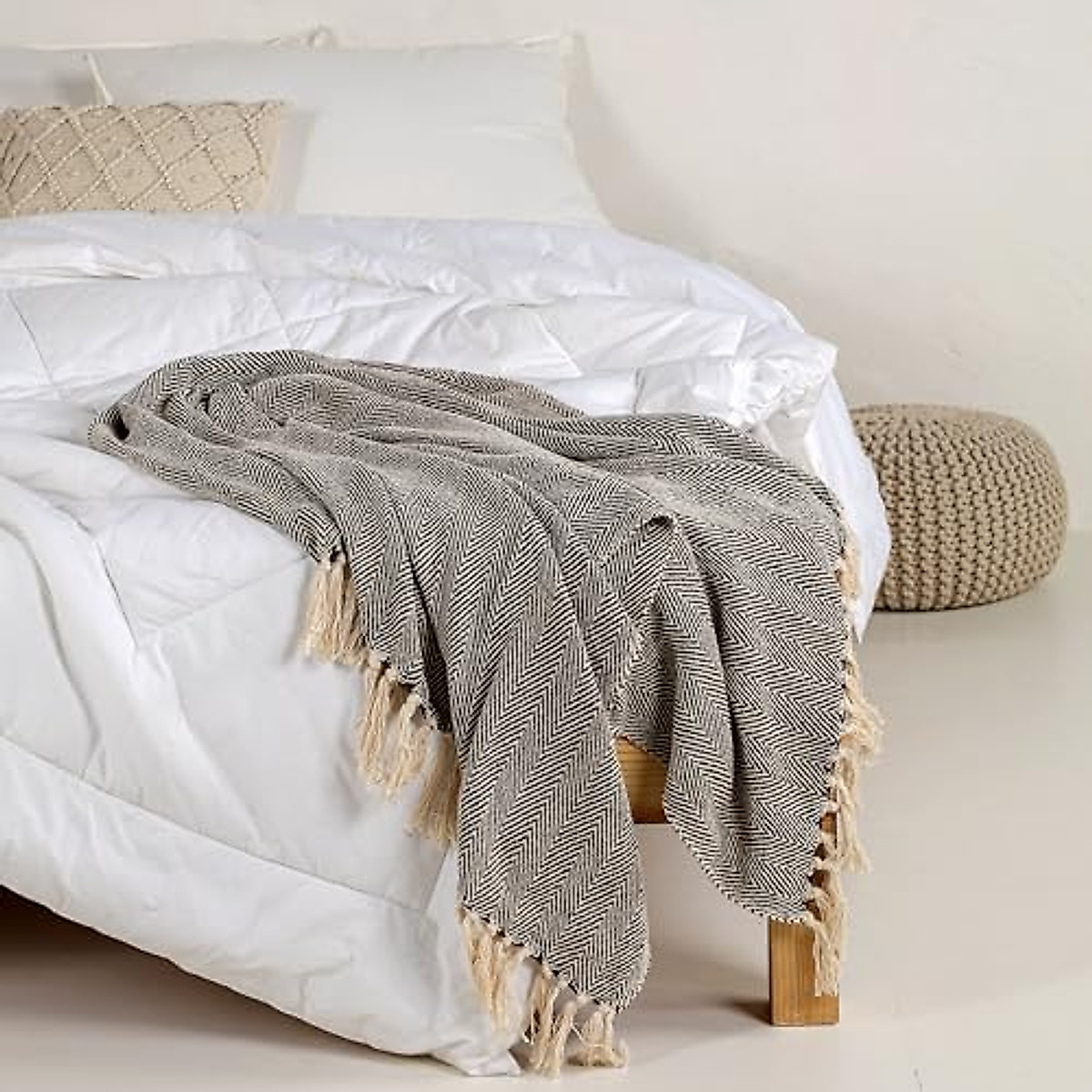 THE ART BOX Brown Throw Blanket for Sofa and Couch Cotton Reversible Chevron Striped Farmhouse Bed Throws Boho Indian Decorative Arm Chair Settee Cover - 50x60 Inches