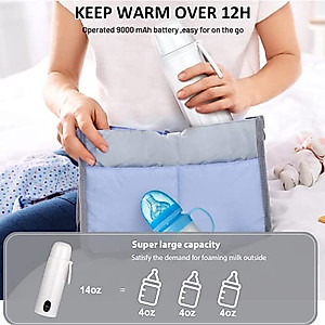 Portable Water Warmer, Milk Warmer for Breastmilk or Formula,14 Ounce Large Capacity, 9000mAh Battery Power - Up to 12h, Water Warmer for Baby Brew Formula,Travel Friendly, On The Go