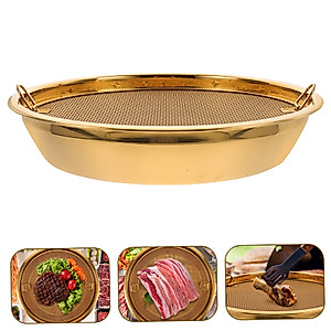 Plate,Dishes,Stainless Steel Filter Pan Korean BBQ Grill Pan Stainless Steel Container Oil Drain Container French Fries Serving Plate Convenient Fruits Plate Fruits Storage Tray Stainless Steel ( Colo
