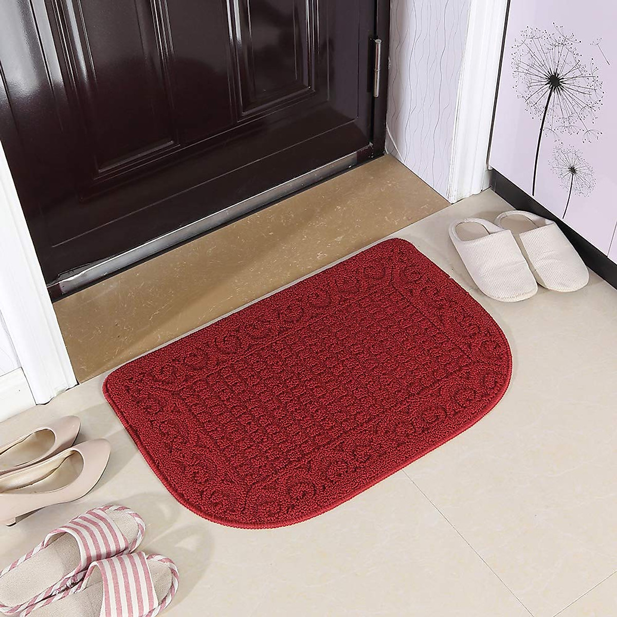 COSY HOMEER 27X18 Inch Anti Fatigue Kitchen Rug Mats are Made of 100% Polypropylene Half Round Rug Cushion Specialized in Anti Slippery and Machine Washable,Burgundy (2 pcs)