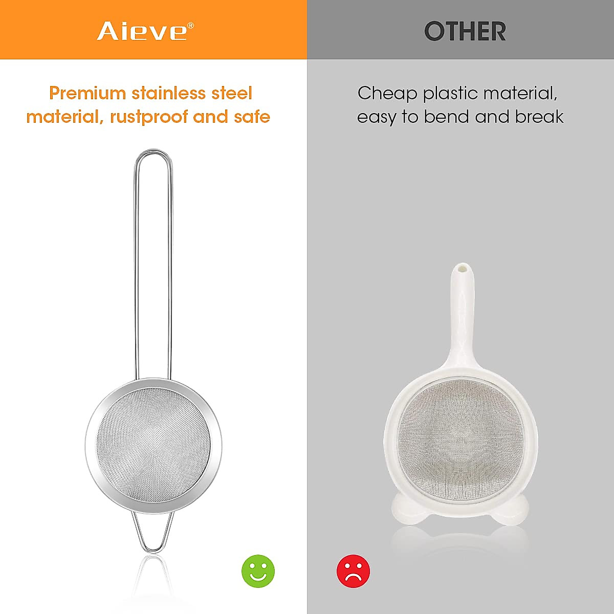 Aieve Fine Mesh Strainer, Tea Strainer Stainless Steel Sieve Bar Strainers Tea Filter Small Strainers Fine Mesh Cocktail Strainer(2 Pack)