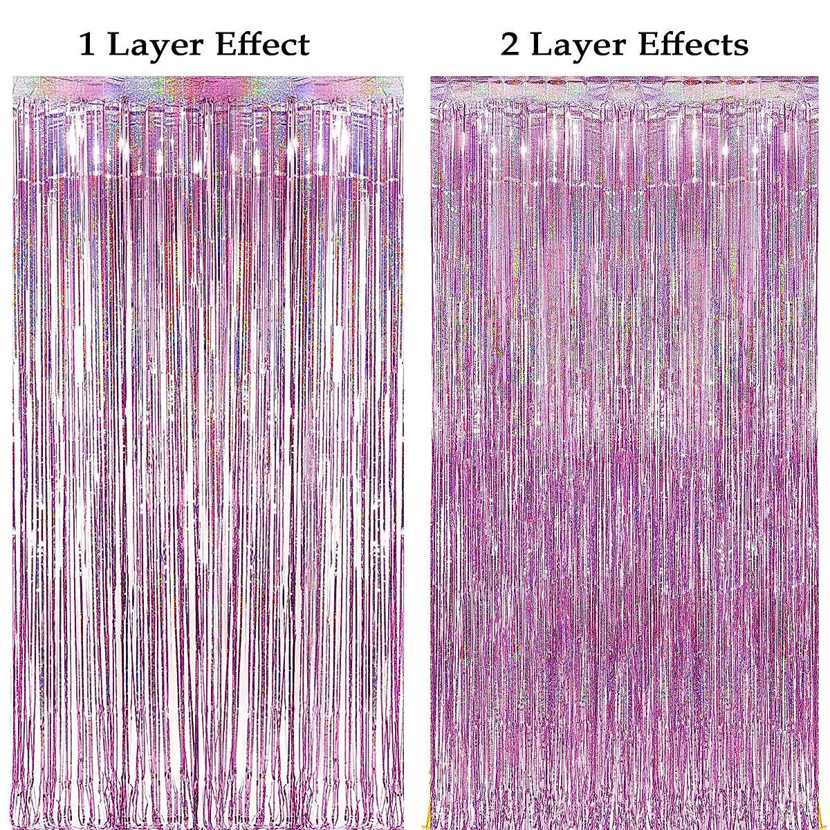 4 Pack Pink Tinsel Curtain Metallic-12.8x8.2 Feet, Slmeno Glitter Pink Fringe Curtain, Pink Party Curtain, Pink Tinsel Backdrop, Pink Streamer Backdrop, Pink Foil Fringe Curtain, Pink Glitter Backdrop