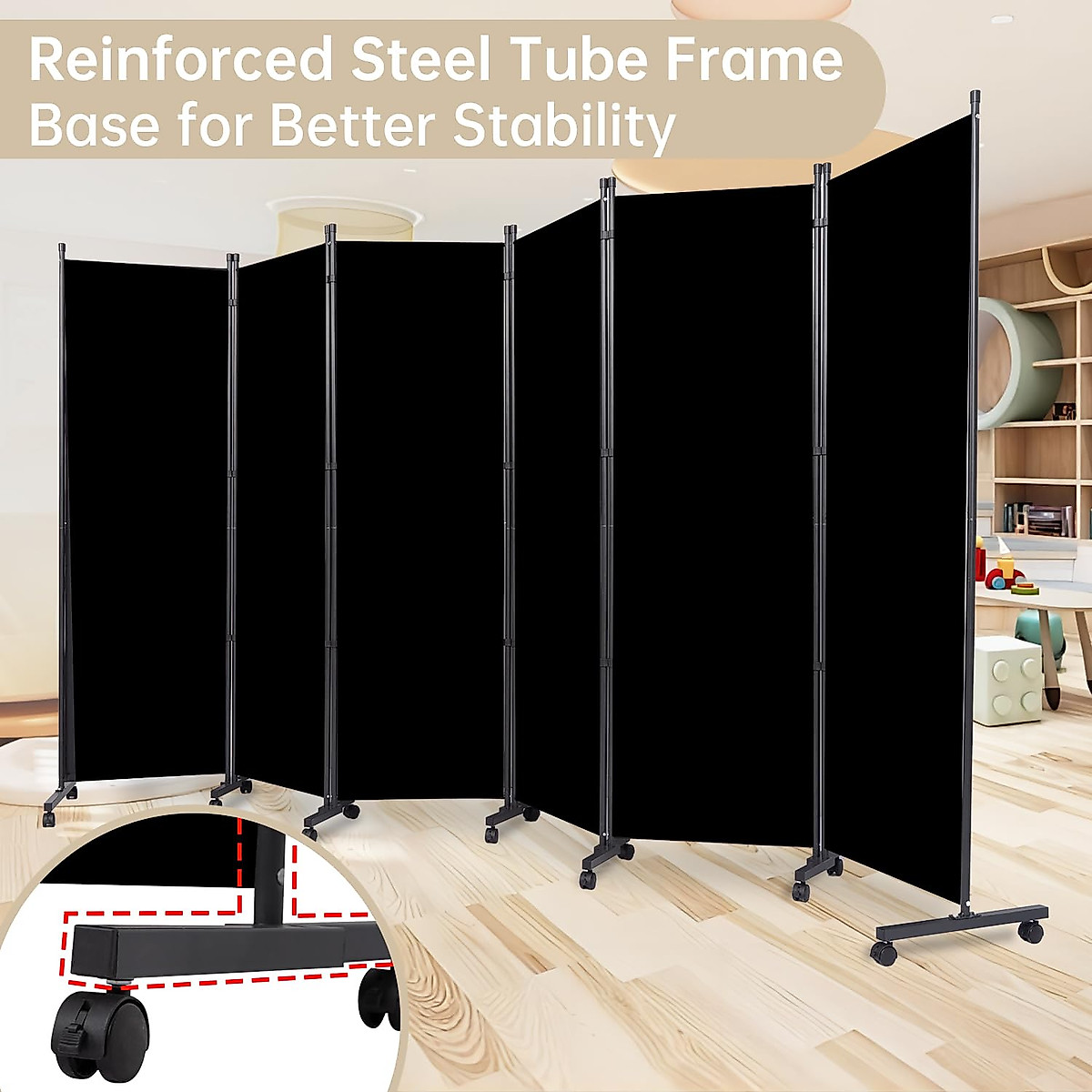Room Divider 6 Panel Room Dividers/Wheels, Fabric Room Divider Panel for Office Room Partitions and Dividers, Portable Partition Wall Divider for Room Separation, Flexible Privacy Screen Indoor