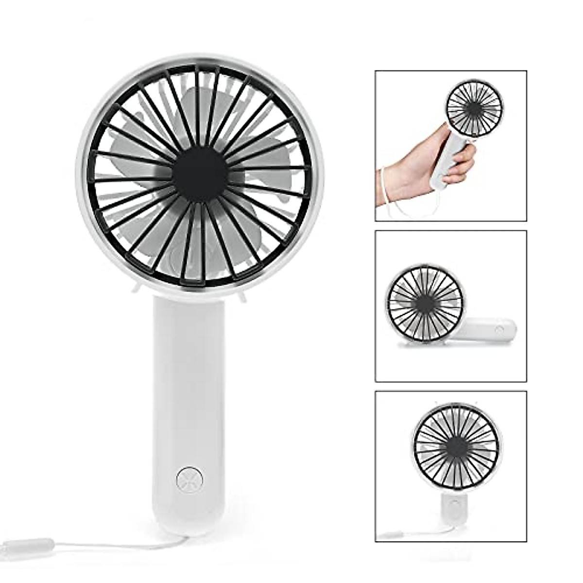Omikaji Mini Handheld Fan, Folding Table Fan Pocket Fan with 180°Rotatable Flexible Stand, Ultra Quiet Rechargeable Portable Fan for Stroller Bike Camping BBQ Gym Office Room Car Traveling (White)