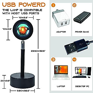 DLMlamps SunLight Lamp Sunset Projector Table Night LED Lamp Romantic Decor Light of the Red Sunset, 180 Degree Rotation USB Charging for Photo, Home, Bedroom Background Room Decoration