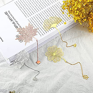 Jummisy 12 Pieces Metal Bookmarks with Chain for Women Metal Leaf Bookmark Unique Bookmarks Plant Bookmark Vintage for Book Lovers Writers Readers Children Teens Adults Gold Silver and Rose Gold