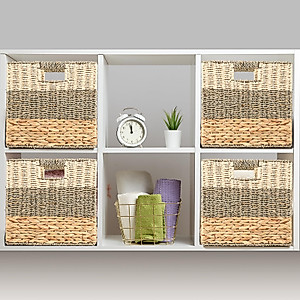 6 Pack Natural Wicker Storage Cubes Baskets 12 x 12 Wicker Basket Laundry Organizer for Cube Shelf, Foldable Square Baskets with Built in Handles for Shelves Decor Inserts