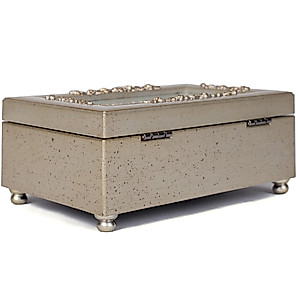 Cottage Garden Grandma Champagne Silver Petite Rose Music Box Plays Amazing Grace