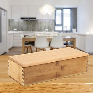 AUNMAS Utensil Holder With Divider and Clear Lid Drawer Flatware Organizer, 10.6×4.3×2.5inch, Japanese Chopsticks Box, Bamboo