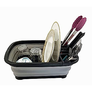 SAMMART 8L (2.11Gallons) Collapsible Dish Drainer - Foldable Drying Rack - Portable Dinnerware Organizer - Space Saving Kitchen Storage Tray (Black/Alloy Grey)