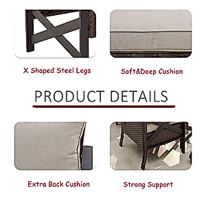 LOKATSE HOME Outdoor Single Wicker Sofa Armchair, Patio Bistro Rattan Chair with Side X Shaped Steel Frame Leg, Thick Cushion, Brown