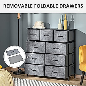 HOMCOM 9 Drawers Storage Chest Dresser Organizer Unit w/Steel Frame, Wood Top, Easy Pull Fabric Bins, for Bedroom, Hallway, Closet, Entryway, Black & Grey