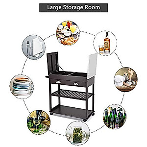 Giantex Kitchen Trolley Cart Rolling Island Cart w/Stainless Steel Flip Top Cutting Table 2 Drawers 2 Shelves Multipurpose Storage Cart Microwave Cart with Towel Rack and Casters (Brown)