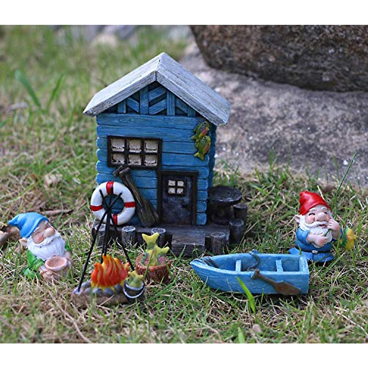 BangBangDa Miniature Fairy Garden Gnomes Decoration – Small Figurines Statue Accessories Gnome House for Outdoor Indoor Home Yard Patio Decor Ornaments Kit Fence Mushroom