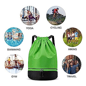 Qoosea Drawstring Backpack Sports Gym Bag with Shoe Compartment Water Resistant Drawstring Sackpack for Women Men (Green)