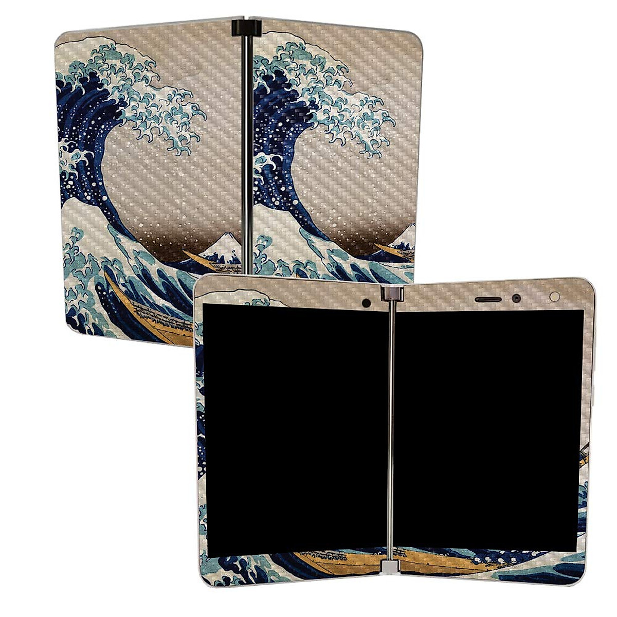 MightySkins Carbon Fiber Skin for Microsoft Surface Duo - Great Wave of Kanagawa | Protective, Durable Textured Carbon Fiber Finish | Easy to Apply | Made in The USA