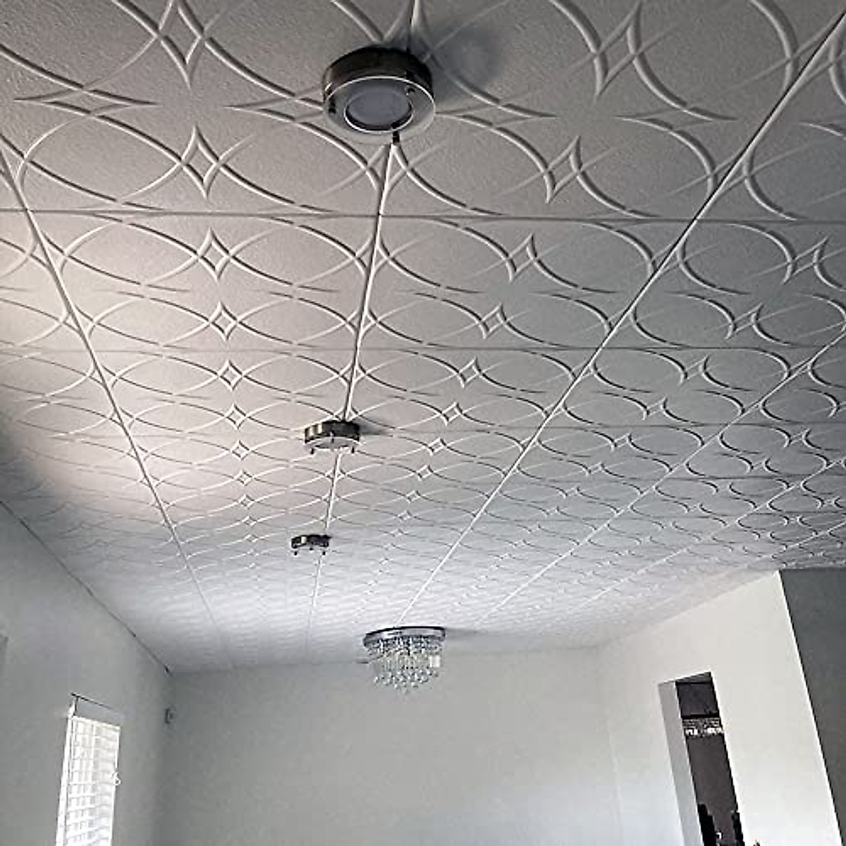 A La Maison Ceilings R82 Circles and Stars Foam Glue-up Ceiling Tile (128 sq. ft./Case), Pack of 48, Plain White