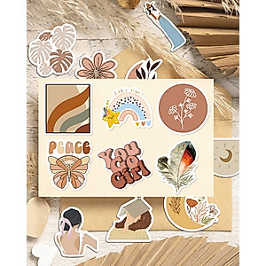 200 Pcs Water Bottle Stickers for Teens Girls, Cute Boho Preppy Stickers for Water Bottles, Waterproof Vinyl Stickers Aesthetic, Laptop Journal Scrapbook Stickers, Cute Sticker Pack Warm Colour