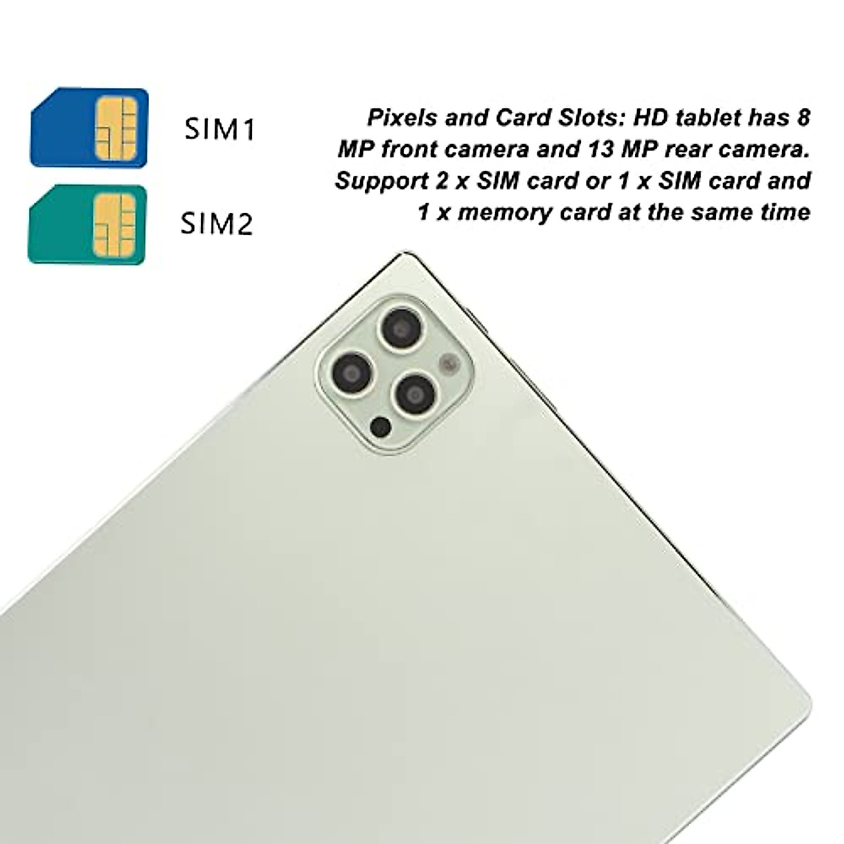 CHICIRIS Gaming Tablet, 128GB Memory Expansion 10GB RAM Dual SIM 10.1 Inch for Entertainment (Light Green)