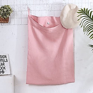 Amazhiyu Pure Linen Over The Door Laundry Hanging Hamper Bag for Holding Dirty Clothes and Saving Space Pink