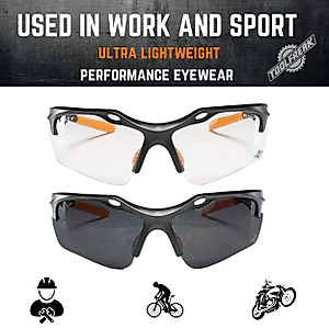 ToolFreak Finisher Safety Glasses Bundle Offer, Clear and Smoke Polycarbonate Lens, Wraparound Lenses with UV and Impact Rating,Neckcord and Carry Pouch