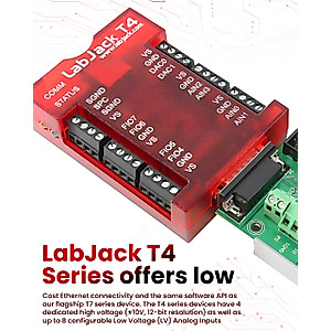 T4-USB Data Logger or Ethernet Multifunction DAQ Device with up to 12 Analog inputs or 16 Digital I/O, 2 Analog outputs (10-bit), and Multiple Digital counters/timers.