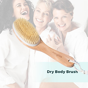 Exfoliating Back Scrubber for Shower, Dual-Use Body Scrubber for Wet/Dry Exfoliation, Dry Brushing Body Brush for Lymphatic Drainage, Natural Boar Bristles, Ergonomic Handle Cellulite Brush by rengöra