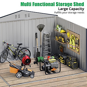 Acekool Outdoor Storage Shed 10x12 Ft & Large Storage Space, Utility Metal Storage Shed with Lockable Sliding Door and Vent, Garden Tool Shed for Organising Tools and Equipment in Yard, Garden, Grey