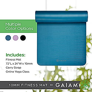 Gaiam Extra-Thick Yoga Fitness Mat and Exercise Mat with Non-Slip Texture and Easy Carry Strap - Ideal for Floor Workouts and Everyday Yoga - Supportive and Portable, Black, 10mm