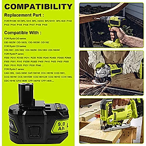2 Pack Replacement Batteries for Ryobi 18-Volt Lithium Battery for Ryobi 18Volt ONE+ Cordless Power Tools P100 P102 P103 P105 P107 P108 P109 P122 for 18Volt Ryobi
