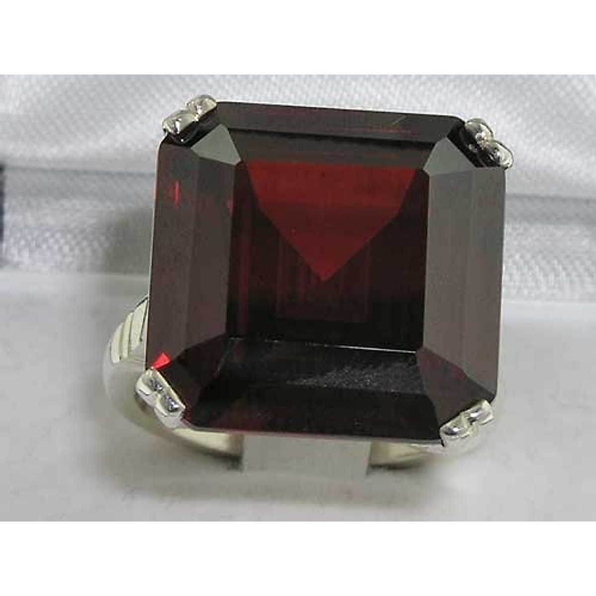 Solid Sterling Silver Huge Heavy Square Octagon cut Synthetic Garnet Ring - Size 12 - Sizes 5 to 12 Available