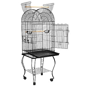 ZENY 63.5 Inch Open-Top Birdcage, Wrought Iron Bird Cage with Slide-Out Tray + Detachable Rolling Stand, Pet Parrot Cage for Parakeets Cockatoo Cockatiels, Play-Top Birdcage