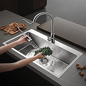 Gaomasck Kitchen Sink Faucets,Kitchen Faucet with Pull Down Sprayer,Kitchen Faucets,3 Hole Brushed Nickel Pull Out Faucet,Faucet for Kitchen Sink,SUS304 Stainless Steel Faucets for Sink.