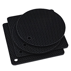 Nstezrne Silicone Trivets for Hot Dishes, Trivet Mat Hot Pads for Kitchen, Silicone Pot Holders for Kitchen, Trivets for Hot Pots and Pans, Heat Resistant Mats for Quartz Countertops, Set of 4 Black