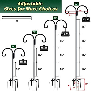 Gtongoko 92 Inch 2 Pack Adjustable Double Shepherd Hook for Outdoor with 5 Prong Base, 5/8 Inch Thick Heavy Duty Bird Feeder Pole for Bird Feeder Lanterns Weddings Decor