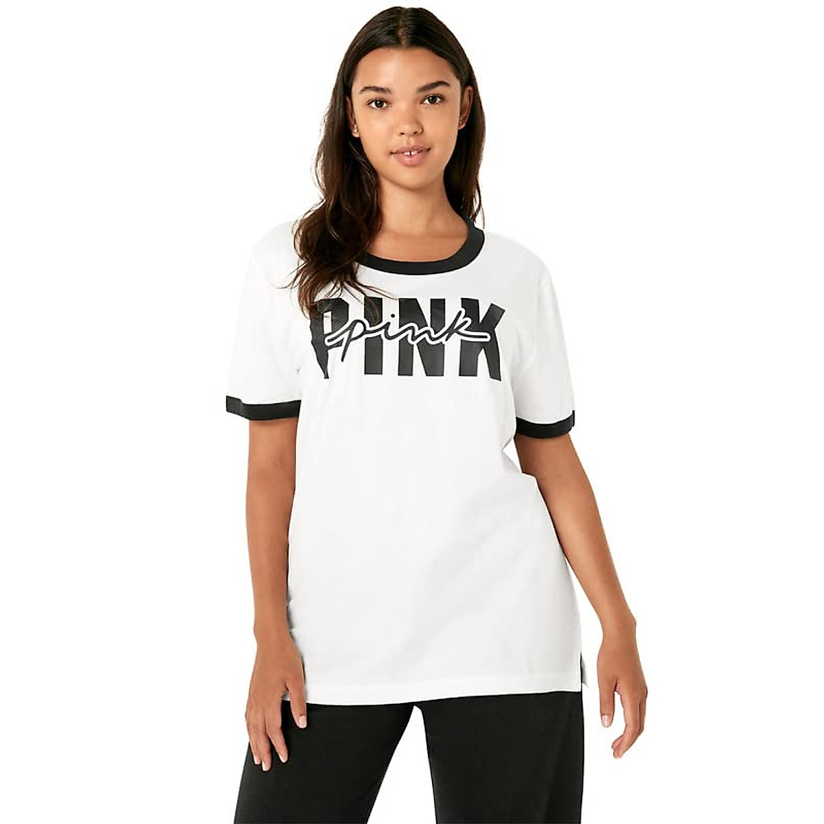 Victoria's Secret PINK Cotton Short Sleeve Campus T Shirt, Women's T Shirt, Optic White, XL