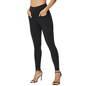 THE GYM PEOPLE Women's Casual Yoga Leggings High Waisted Tummy Control Workout Pants with 4 Pockets(Black, Large)