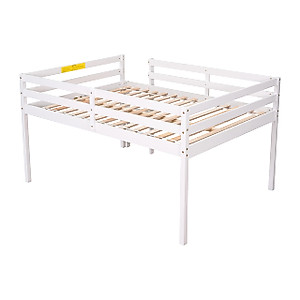 HZHOME Full Loft Bed for Kids,Solid Wood Low Loft Bed with Guardrails and Ladder,Full Size Junior Loft Bed with Underneath Space for Boys or Girls,No Box Spring Needed, White